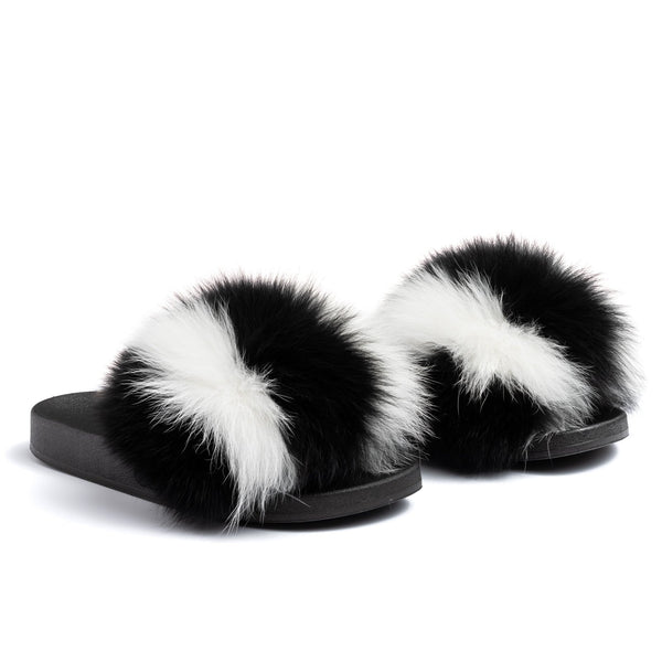 Black White Fox Fur Slides – Confetti Boutique